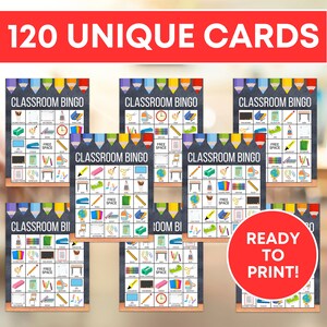 120 School Classroom Bingo Cards Printable Game, First Day Back to ...