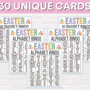 30 Easter Alphabet Bingo Game Cards Printable, Easter Party Game ...