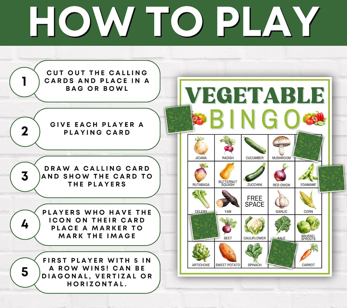 120 Vegetable Bingo Cards Printable Game, Vegetable Bingo Boards ...