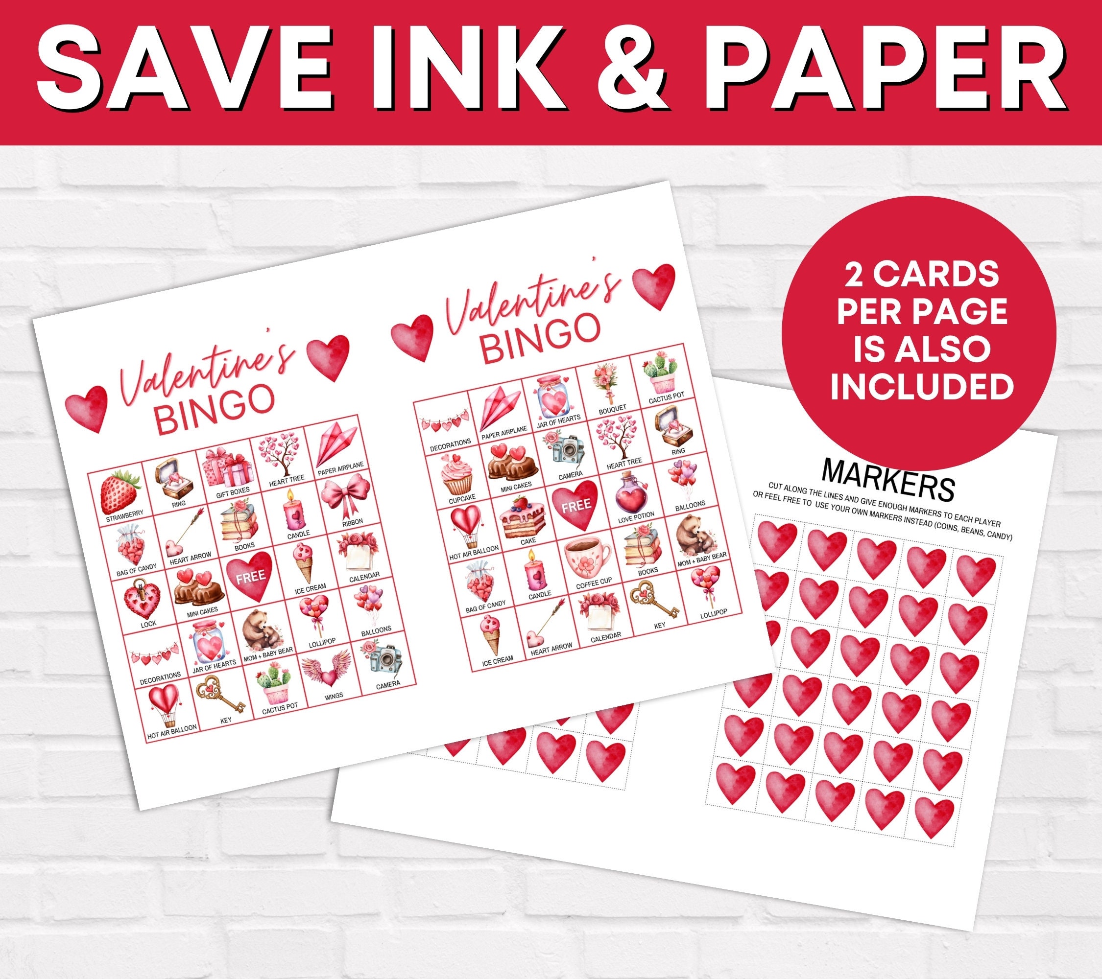 120 Valentines Bingo Game Cards Printable, Valentines Day Bingo Cards ...
