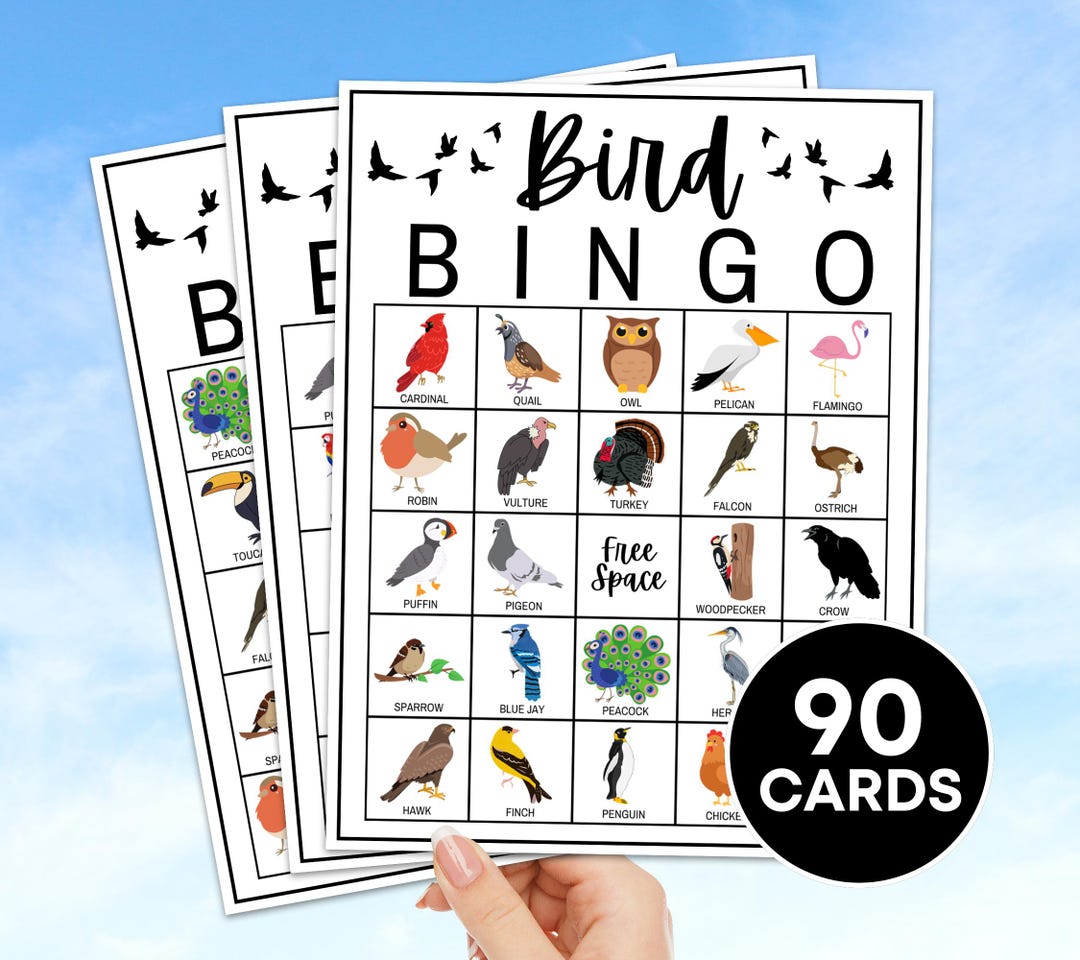 90 Bird Bingo Cards Printable Game, Bird Watching Bingo Activity Kids ...
