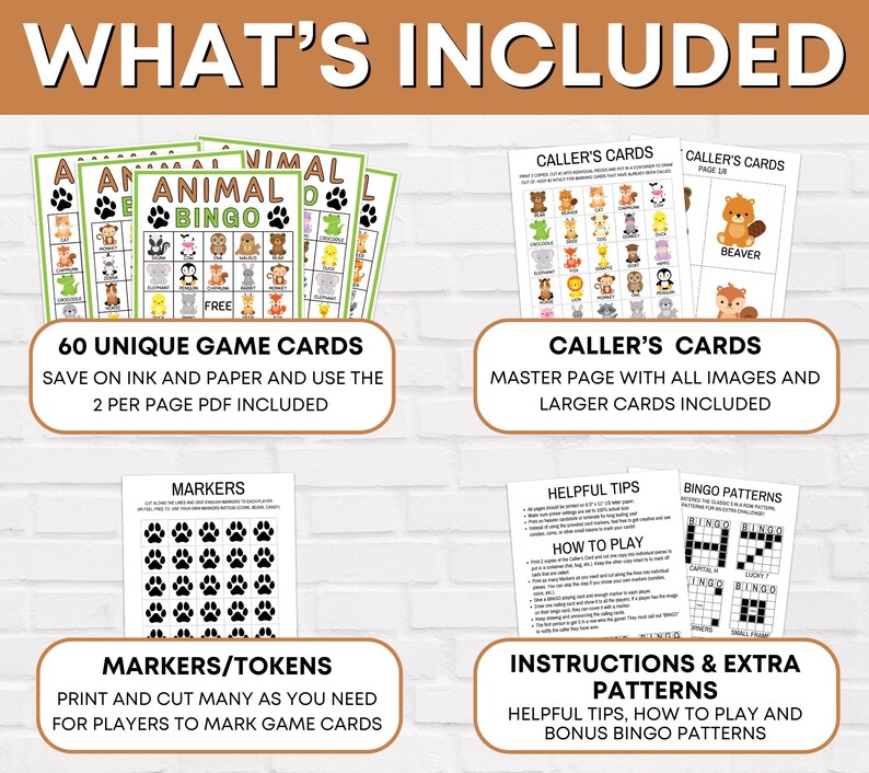60 Animal Bingo Cards Printable Game, Zoo Baby Animal Bingo Boards ...