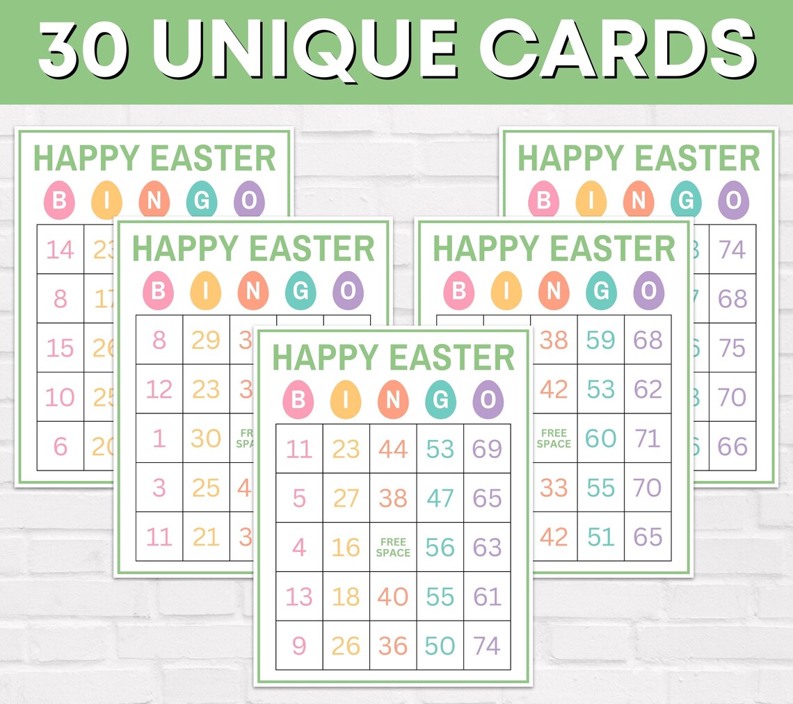 30 Easter Bingo Cards Printable Game, Easter Bingo Boards Activity for ...