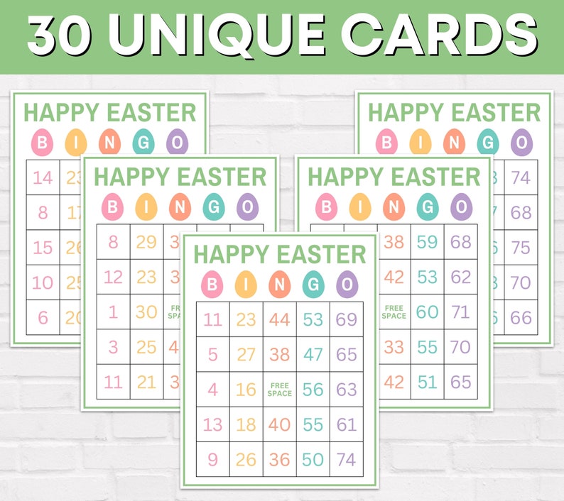 30 Easter Bingo Cards Printable Game, Easter Bingo Boards Activity for ...