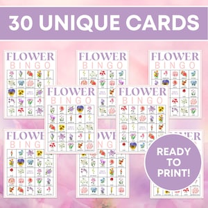 30 Flower Bingo Cards Printable Game, Floral Spring Bingo Boards Kids ...