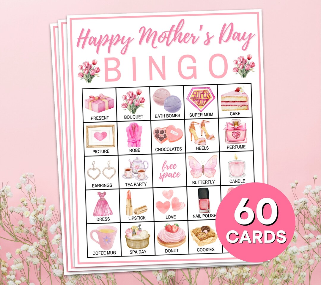 60 Mother's Day Bingo Cards Printable Game, Mothers Day Party Brunch ...