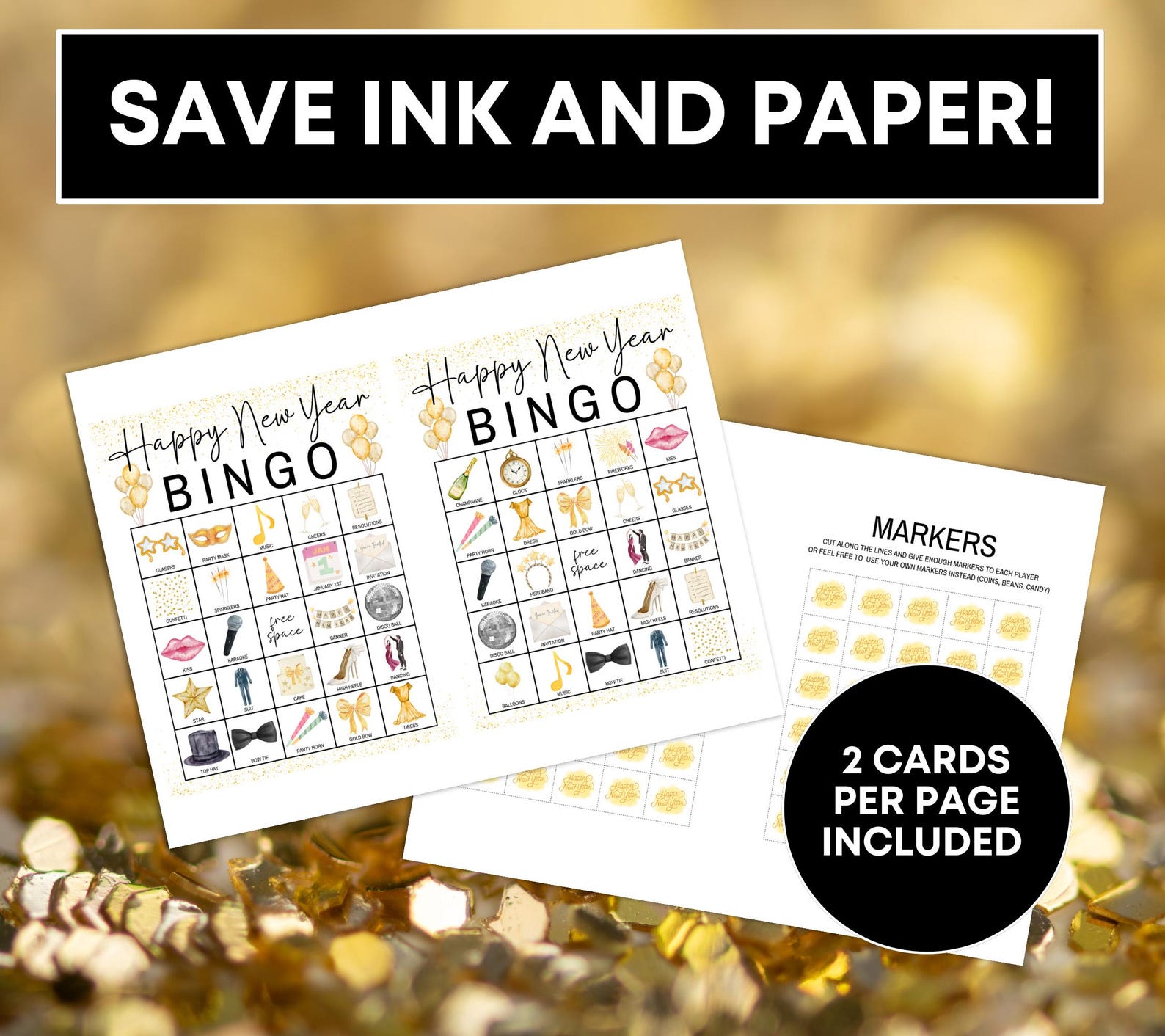 30 New Years Bingo Cards Printable Game, New Years Eve Bingo Boards ...