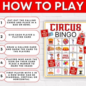 30 Circus Bingo Cards Printable Game, Circus Party Bingo Game Boards ...