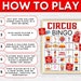 30 Circus Bingo Cards Printable Game, Circus Party Bingo Game Boards ...