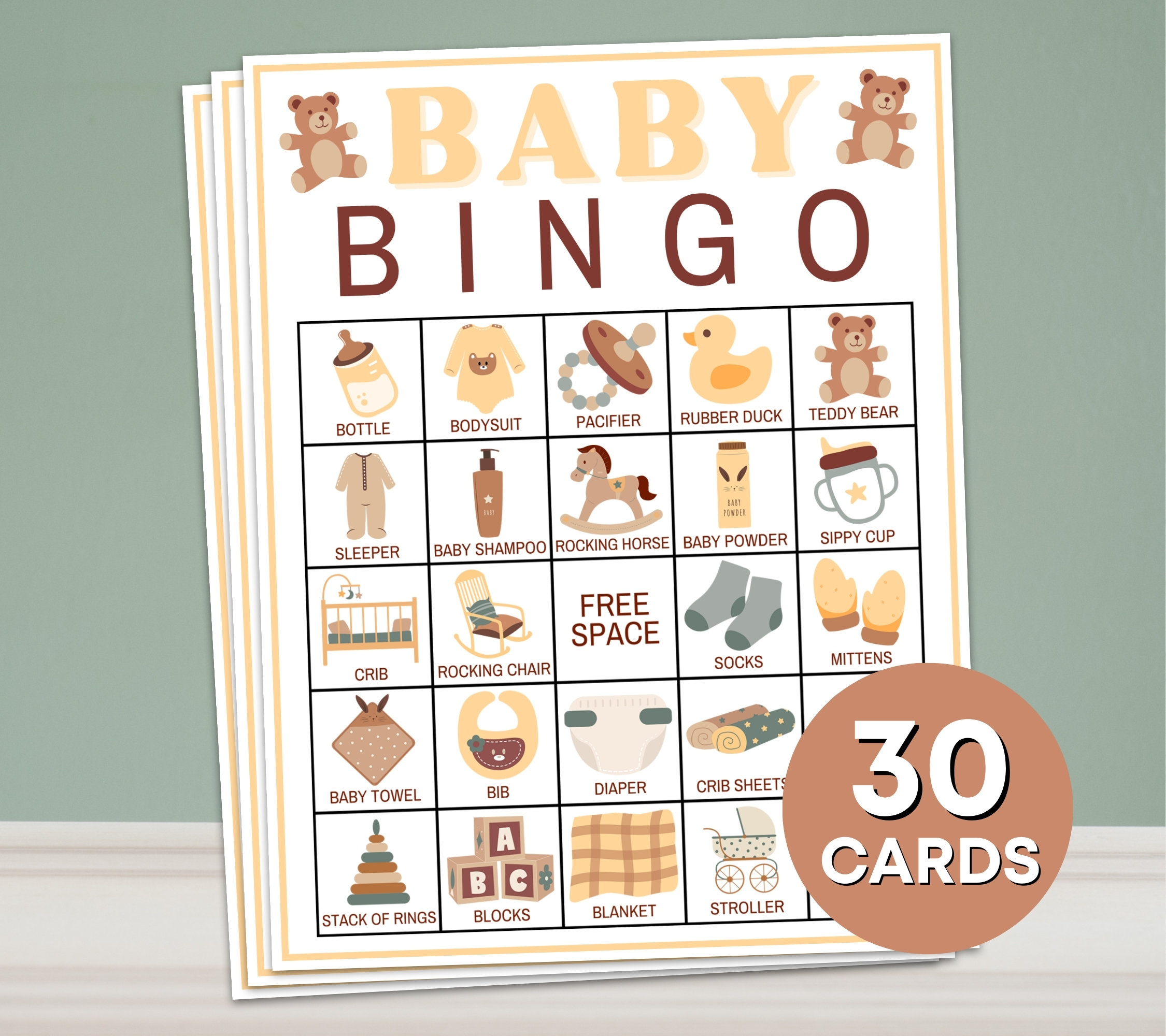 30 Baby Bingo Cards Printable Game, Boho Baby Shower Bingo Game Cards ...