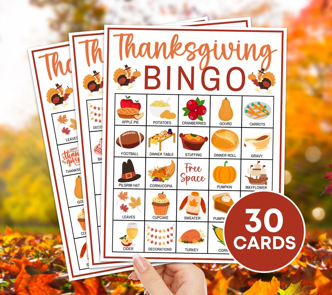 30 Thanksgiving Bingo Cards Printable Game,thanksgiving Fall Bingo ...