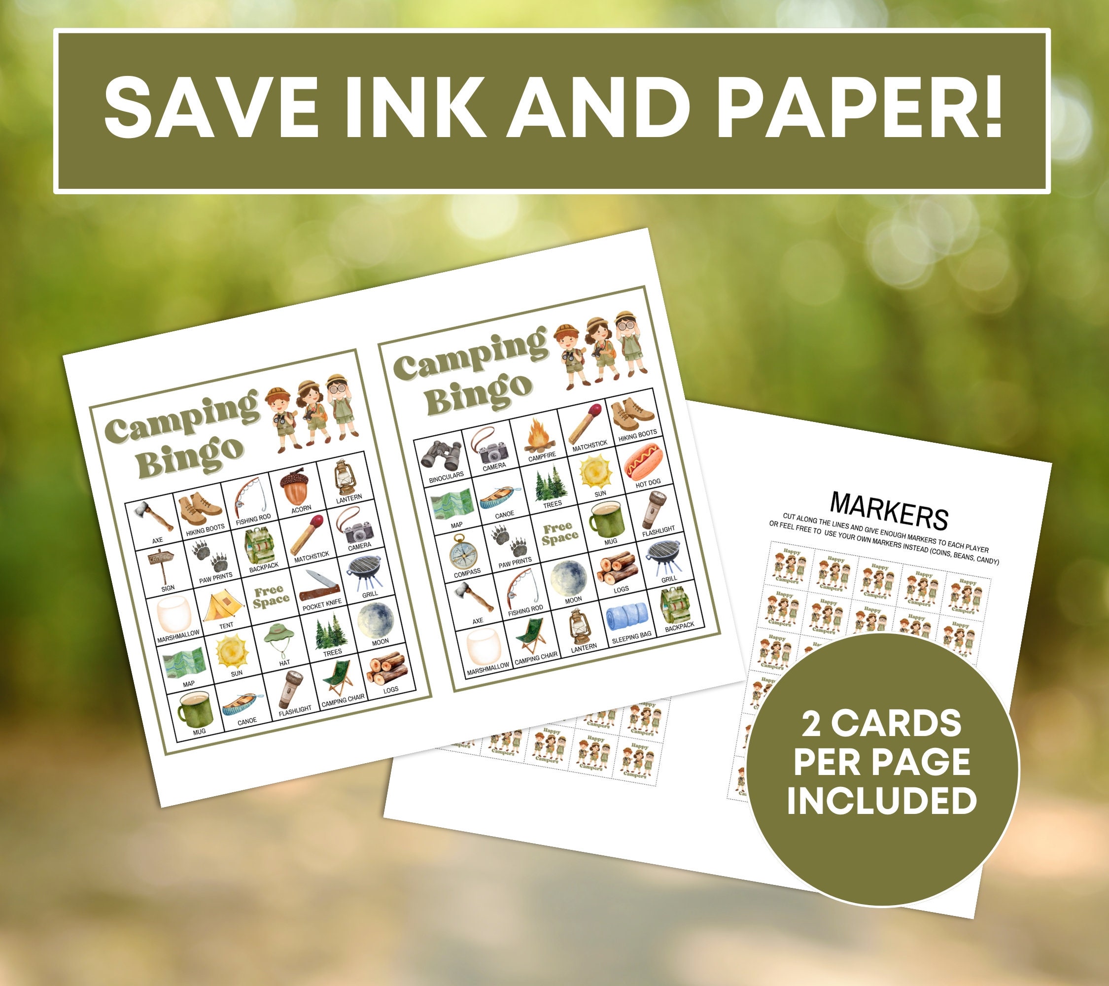 30 Camping Bingo Cards Printable Game, Camping Party Bingo Game ...