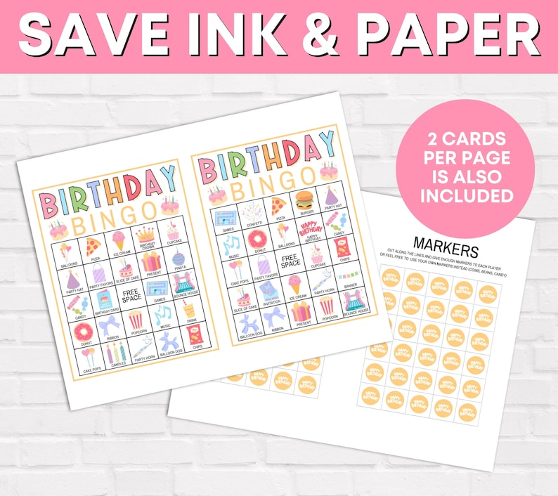 30 Birthday Bingo Cards Printable Game, Pastel Kids Birthday Bingo ...