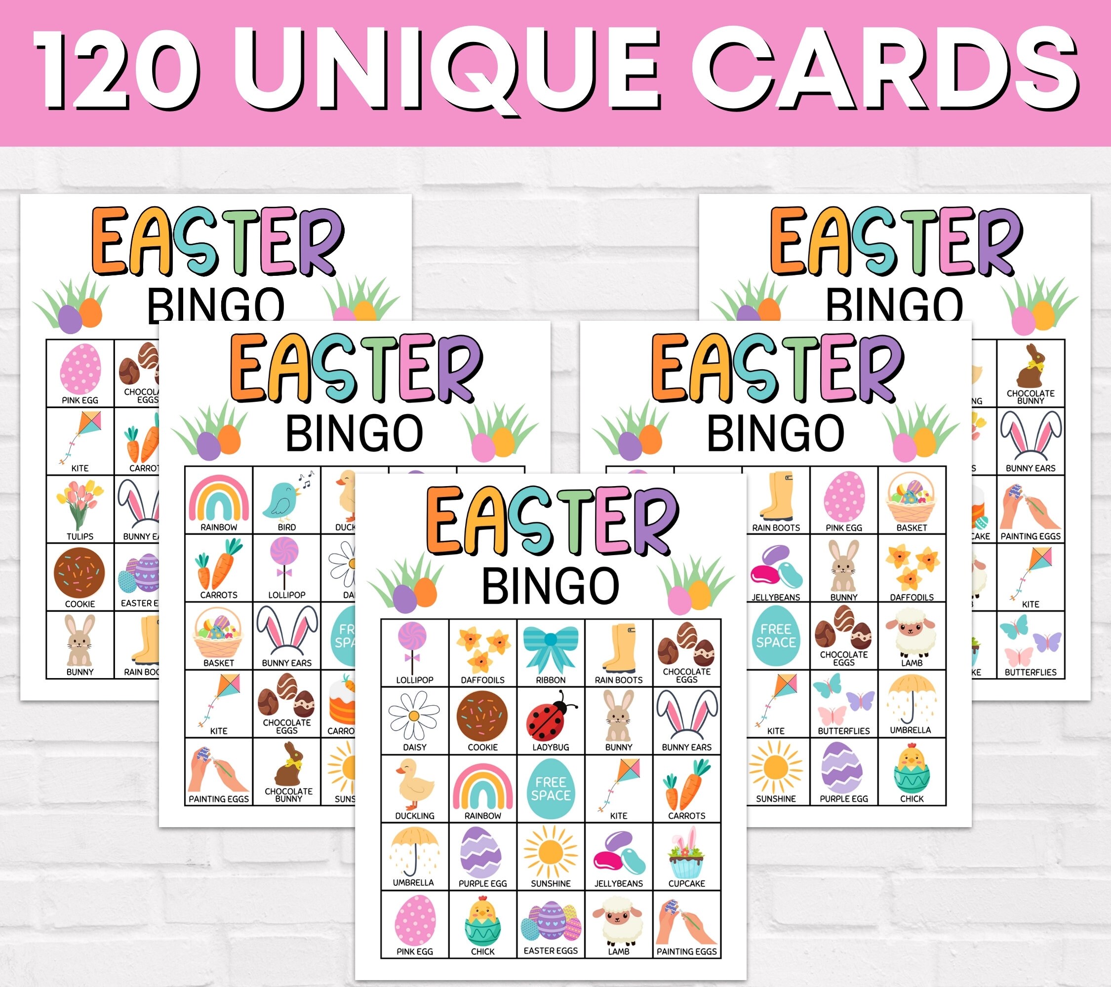 120 Easter Bingo Cards Printable Game, Easter Bingo Boards Activity for ...