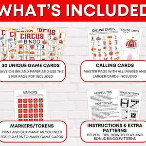 30 Circus Bingo Cards Printable Game, Circus Party Bingo Game Boards ...
