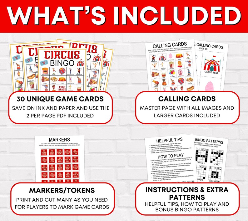 30 Circus Bingo Cards Printable Game, Circus Party Bingo Game Boards ...