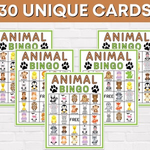 30 Animal Bingo Cards Printable Game, Zoo Baby Animal Bingo Boards ...