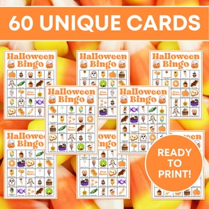 60 Halloween Bingo Cards Printable Game,halloween Fall Bingo Boards ...