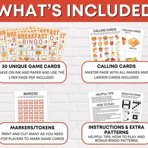 30 Breakfast Bingo Cards Printable Game, Sunday Brunch Bingo Board Game ...