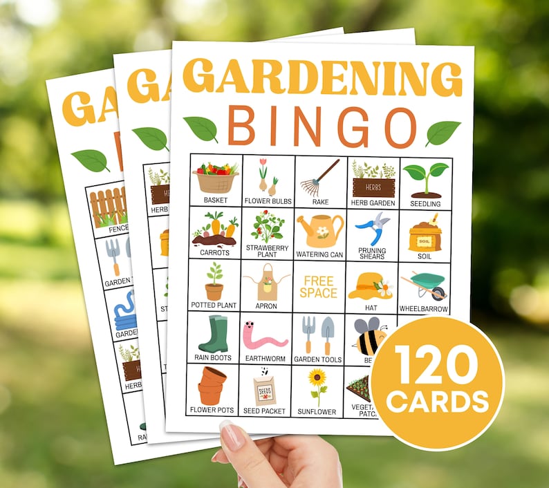 120 Gardening Bingo Cards Printable Game, Gardening Club Bingo Activity ...