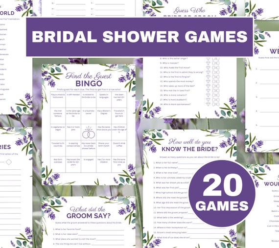 Purple Printable Bridal Bingo Game Customize 45+ Bridal Shower Bingo