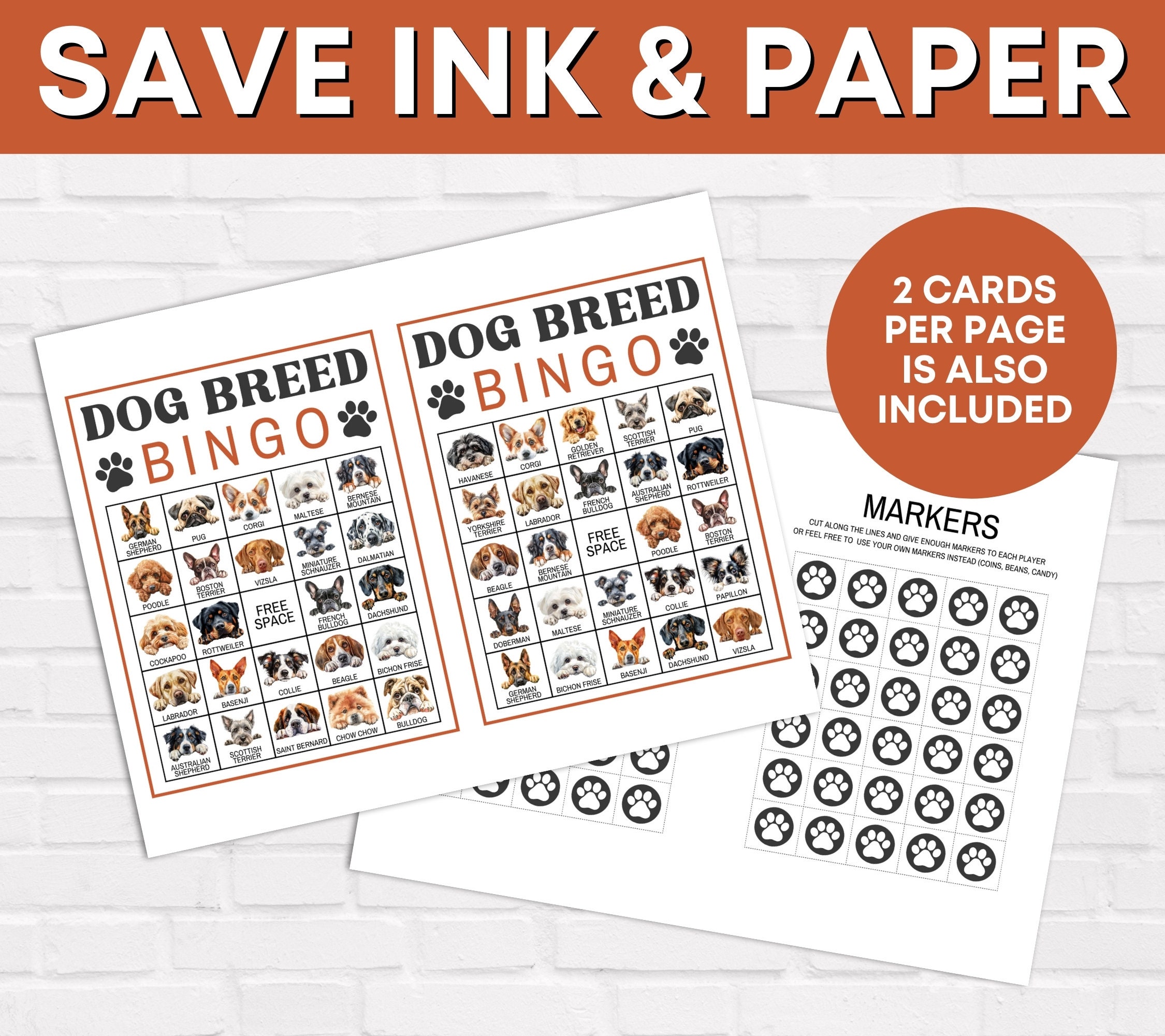 60 Dog Breed Bingo Cards Printable Game, Dog Bingo Cards Game, Dog ...