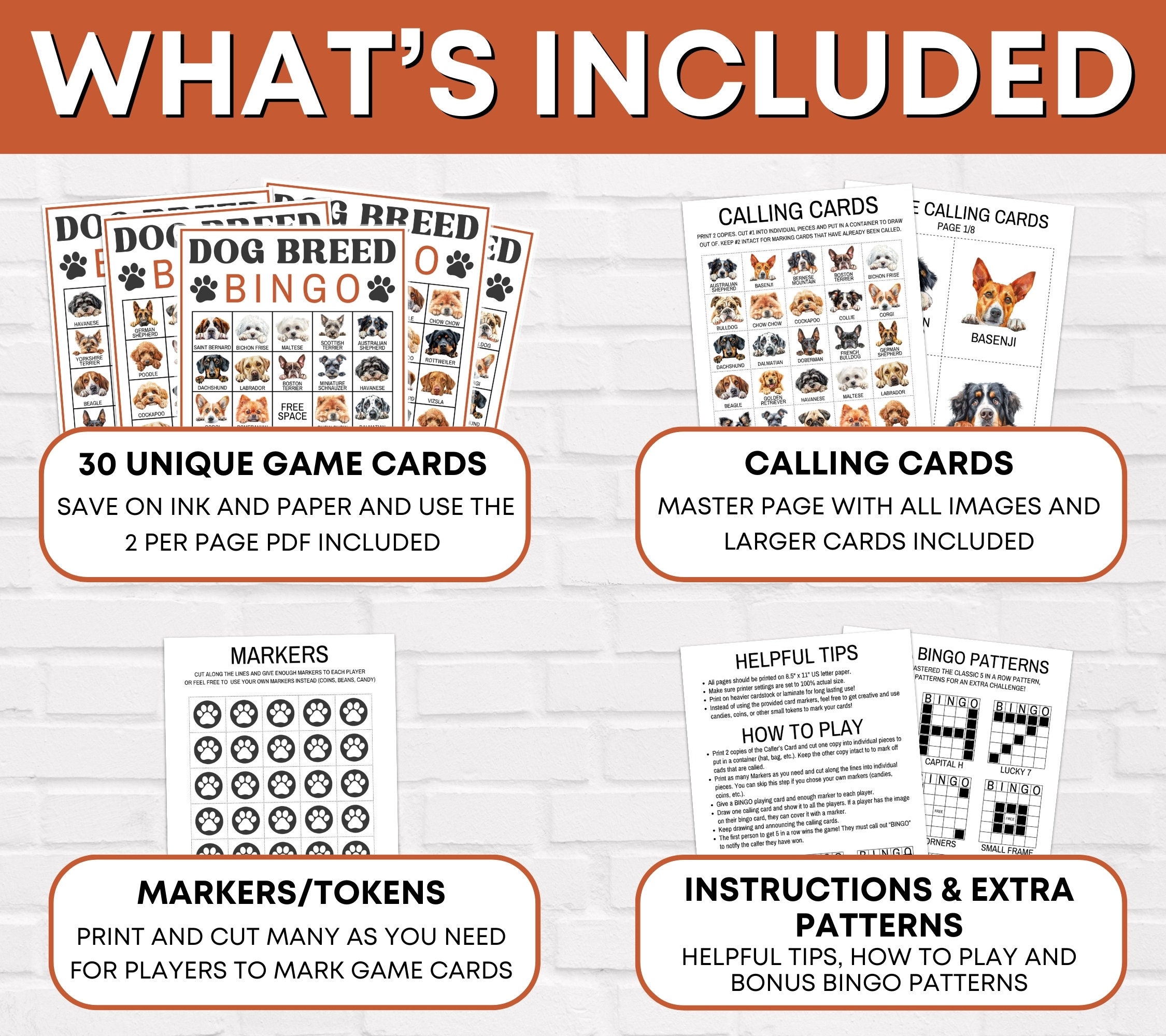 30 Dog Breed Bingo Cards Printable Game, Dog Bingo Cards Game, Dog ...