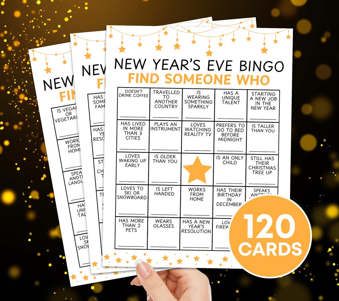 120 New Years Mingle Bingo Cards Printable Game, New Years Eve Find ...