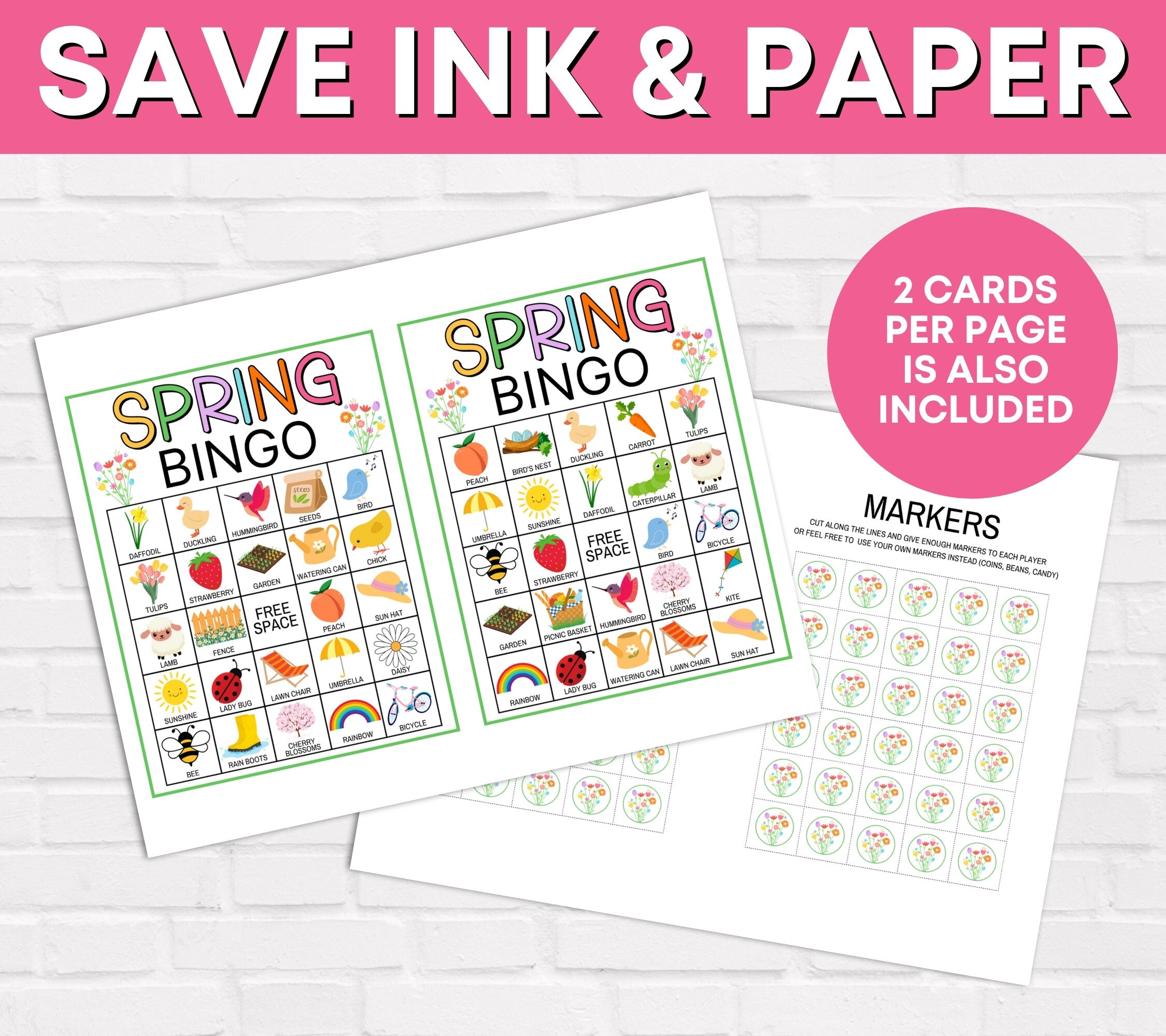 60 Spring Bingo Cards Printable Game, Spring Bingo Kids Classroom ...