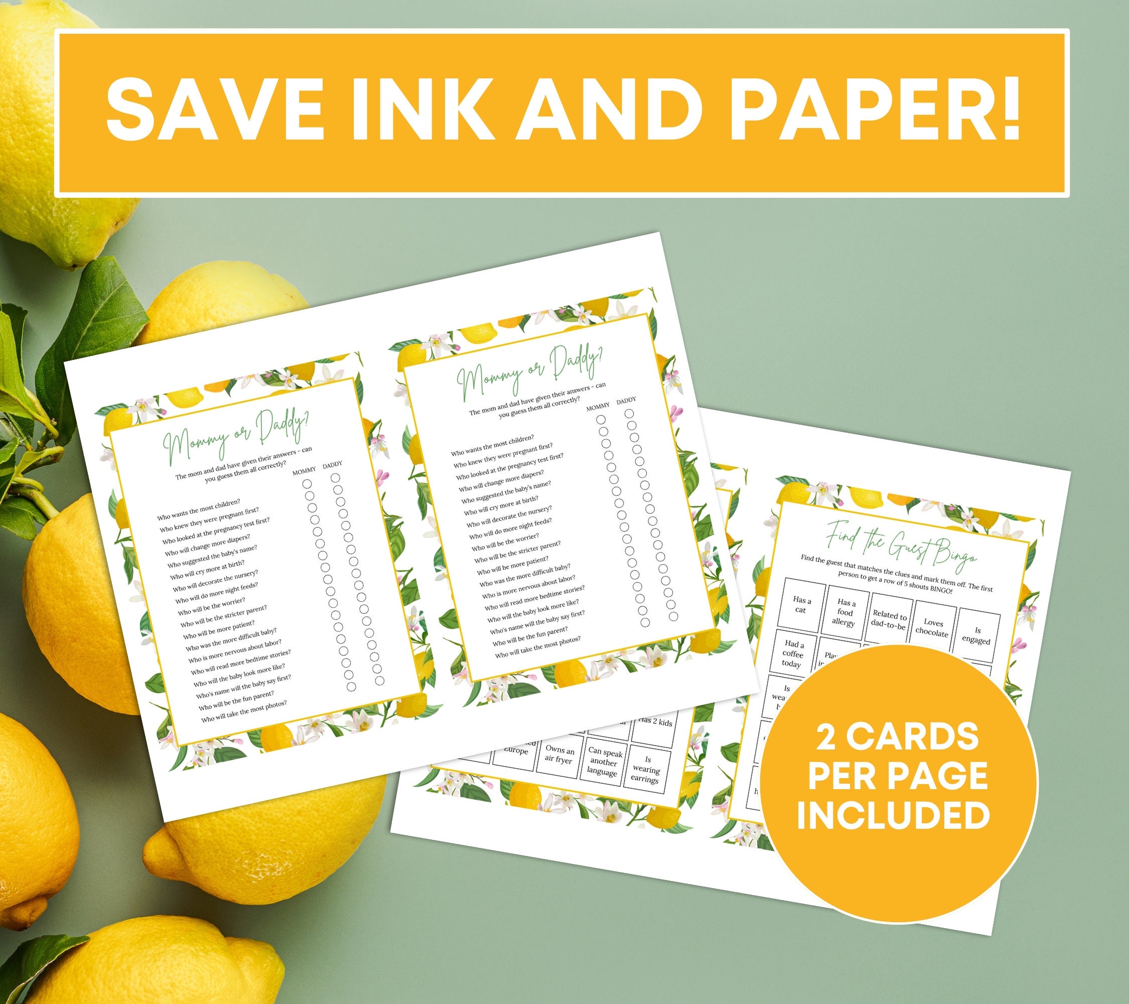 Lemon Baby Shower Games Printable Bundle, Yellow Lemon Baby Shower ...