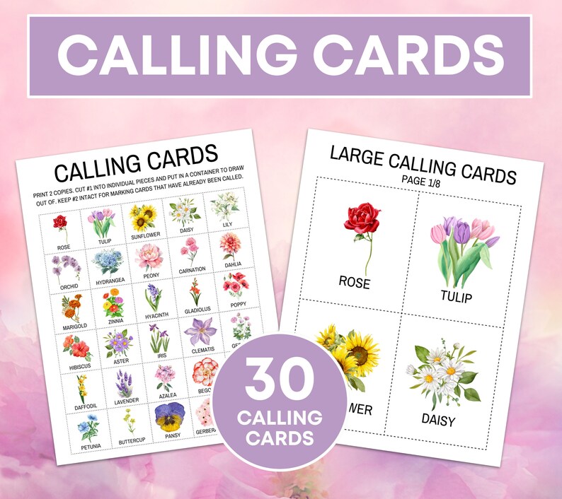 60 Flower Bingo Cards Printable Game, Floral Spring Bingo Boards Kids ...