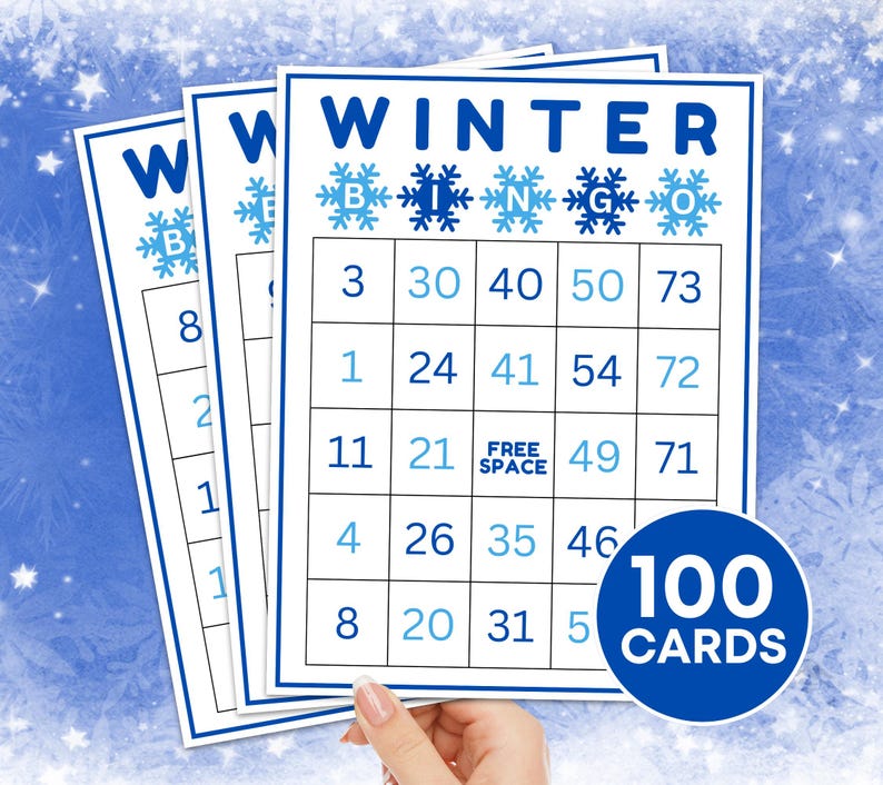 100 Winter Bingo Cards Printable Game,winter Bingo Board Activity for ...