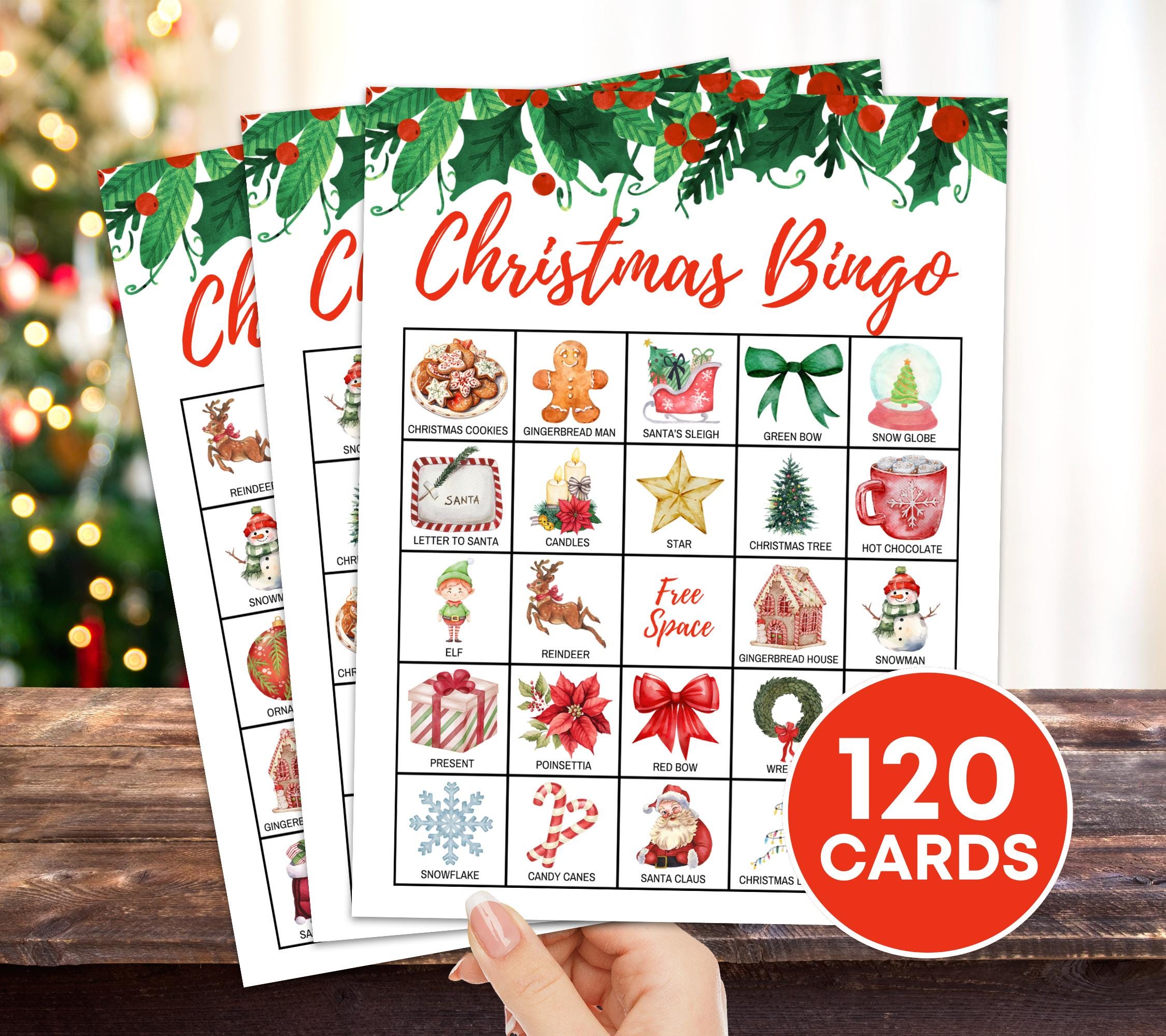 120 Christmas Bingo Cards Printable Game, Christmas Bingo Board ...