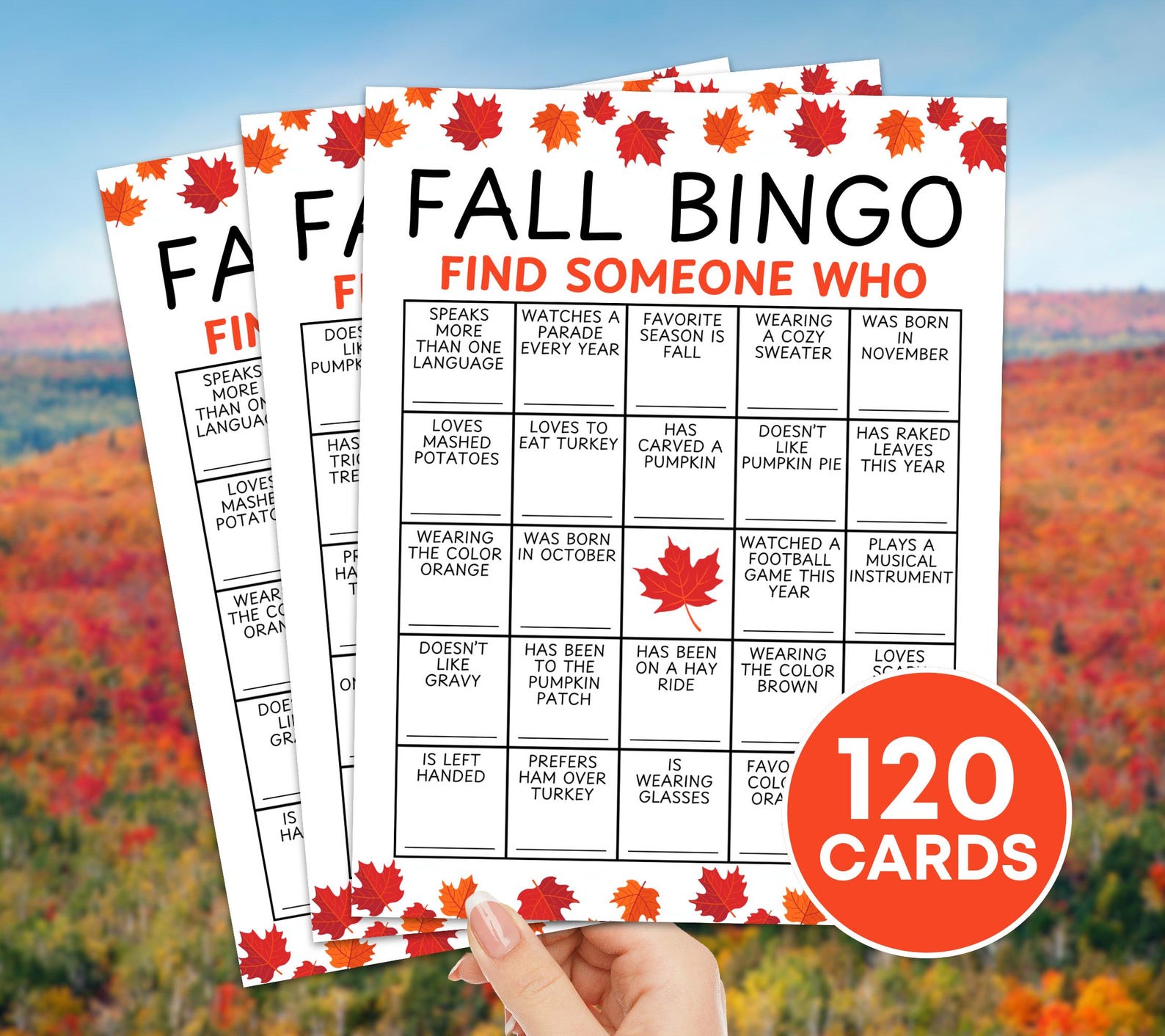 120 Fall Mingle Bingo Cards Printable Game, Fall Autumn Find Someone ...