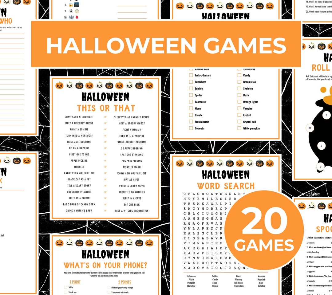 Halloween Party Printable Activity Bundle,halloween Games Bundle for ...