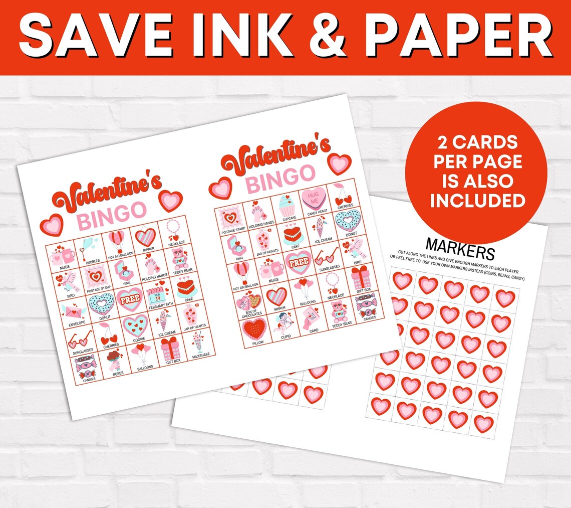 60 Valentines Bingo Game Cards Printable, Valentine's Day Bingo Cards ...