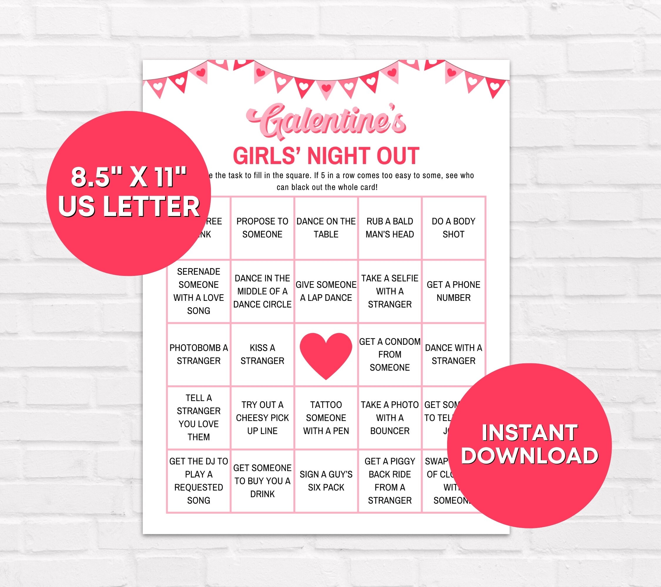 Galentine's Bingo Cards Printable, Valentines Girls Night Out ...