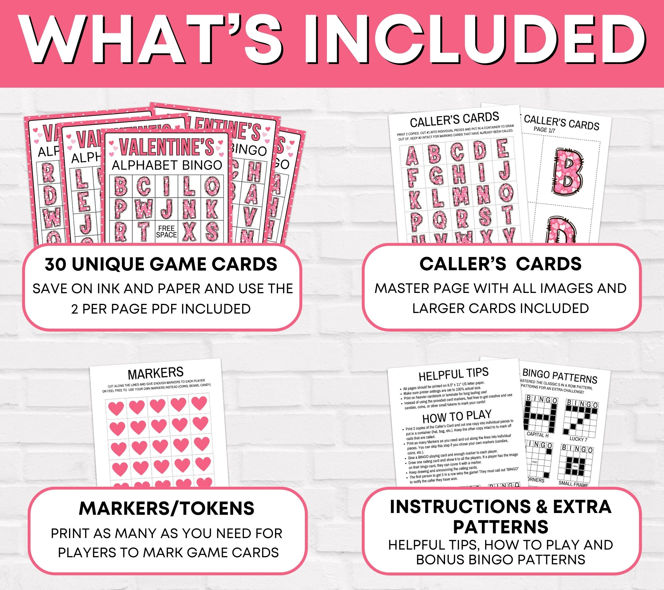 30 Valentines Alphabet Bingo Game Cards Printable, Valentine Classroom ...