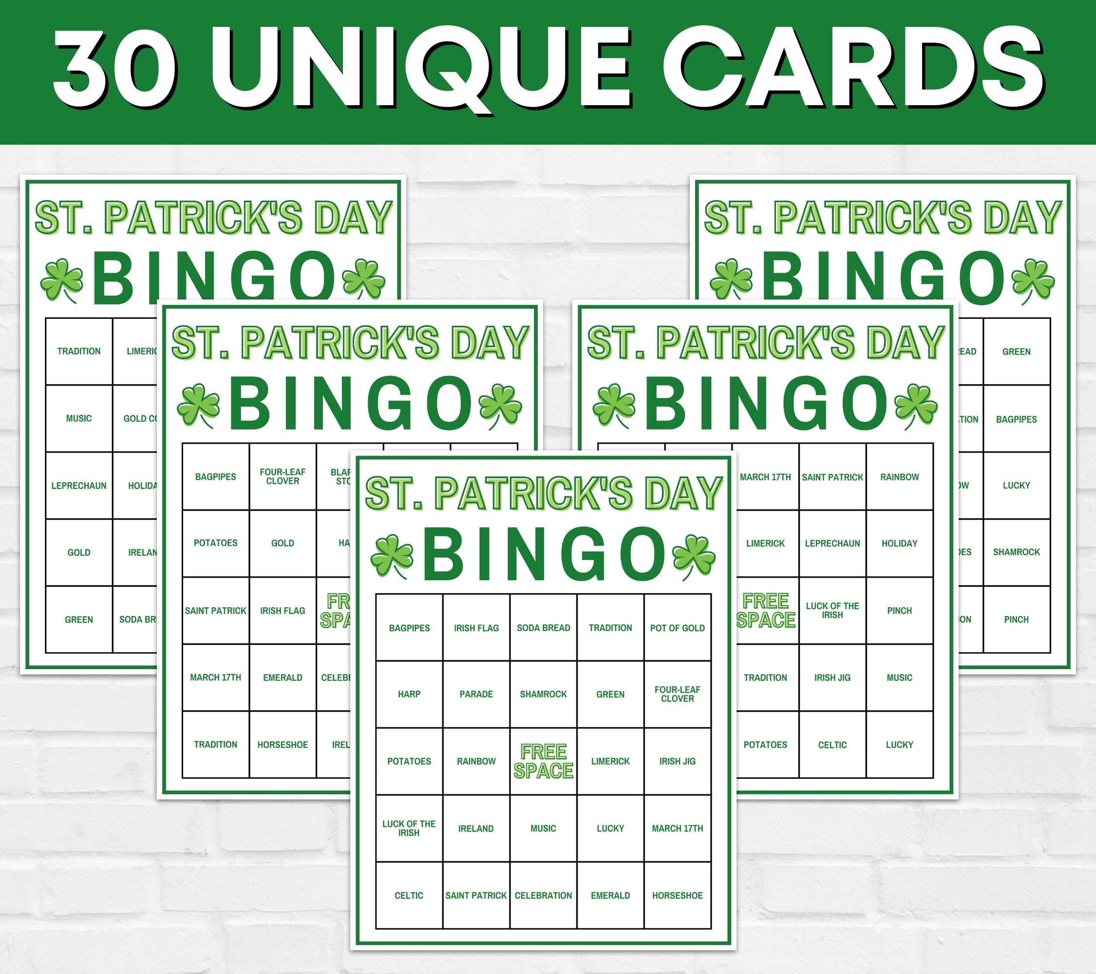 30 St Patricks Day Bingo Cards Game Printable, St Patrick Bingo Boards ...