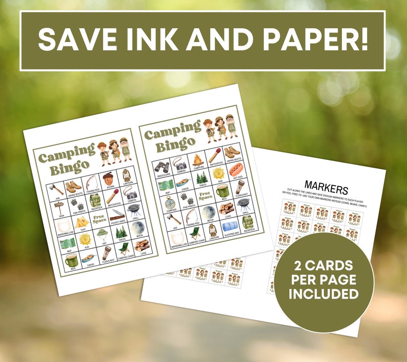 60 Camping Bingo Cards Printable Game, Camping Party Bingo Game ...