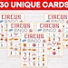 30 Circus Bingo Cards Printable Game, Circus Party Bingo Game Boards ...