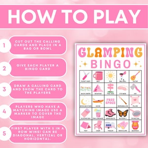90 Glamping Bingo Cards Printable Game, Girls Camping Party Bingo Game ...