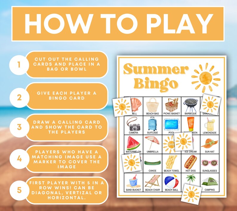 120 Summer Bingo Cards Printable Game, Summer Birthday Party Bingo Game ...