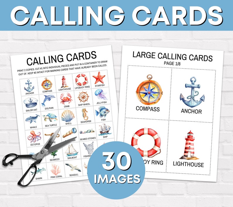 30 Nautical Bingo Cards Printable Game, Ocean Nautical Birthday Party ...
