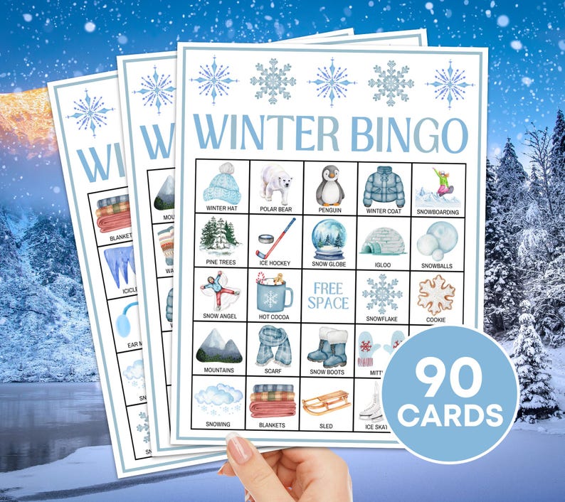 90 Winter Bingo Cards Printable Game,winter Bingo Board Activity for ...