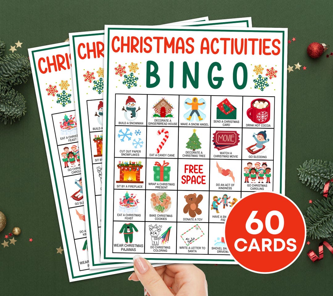 60 Christmas Bingo Card Printable Game,christmas Bingo Board,christmas ...