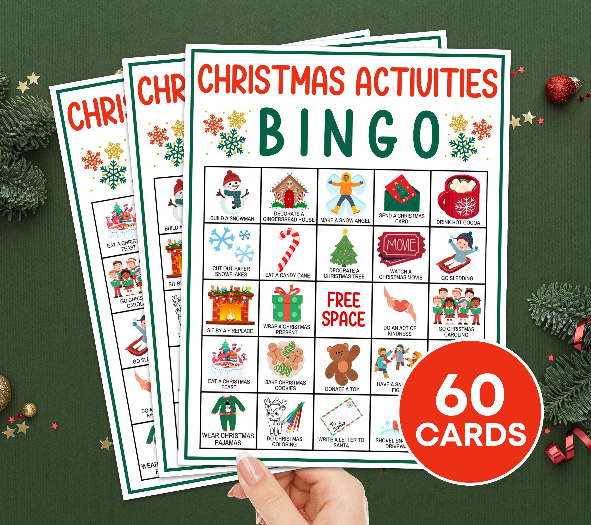 60 Christmas Bingo Card Printable Game,christmas Bingo Board,christmas ...