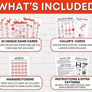 30 Valentines Bingo Game Cards Printable, Valentine's Day Bingo Cards ...