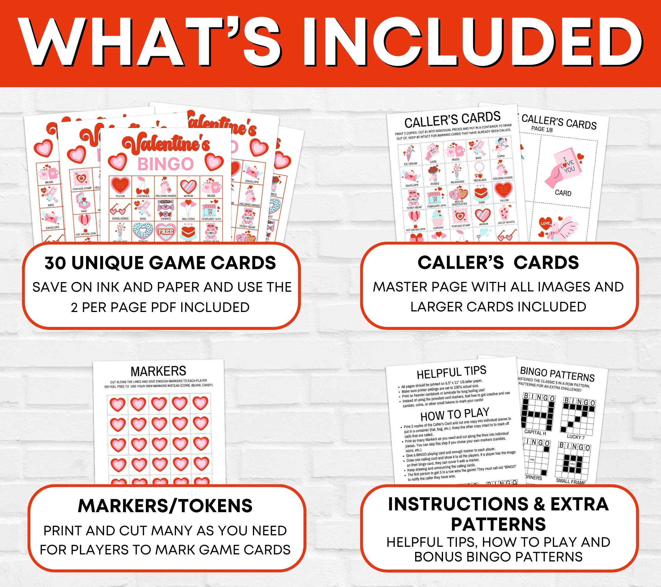 30 Valentines Bingo Game Cards Printable, Valentine's Day Bingo Cards ...