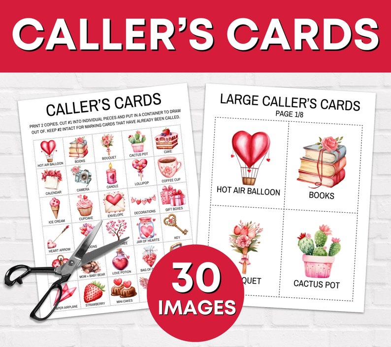 30 Valentines Bingo Game Cards Printable, Valentine's Day Bingo Cards ...